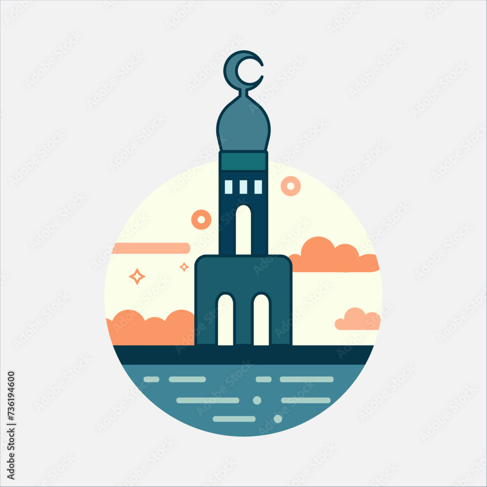 Islamic Elevation Flat Mosque Designs Pop out from Circles Stock Vector ...