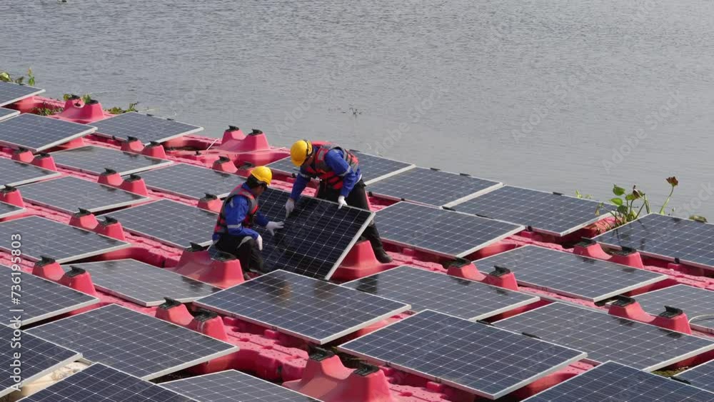 Vidéo Stock Floating solar photovoltaic panels at sustainable ...