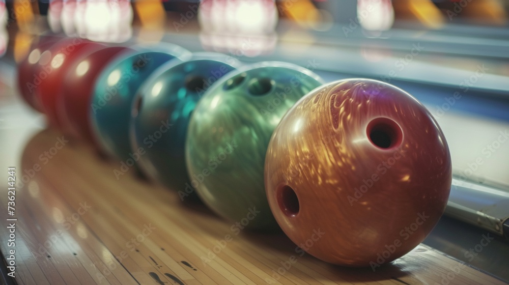 A stack of freshly polished bowling balls sit in perfect alignment at ...