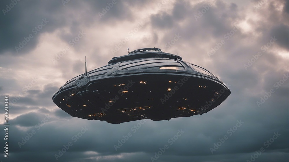 Strange and scary shaped alien space craft in the sky in an early ...