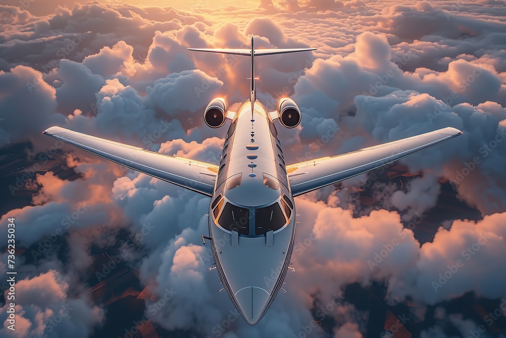 Commercial jet flying above the clouds The most modern and fastest form ...