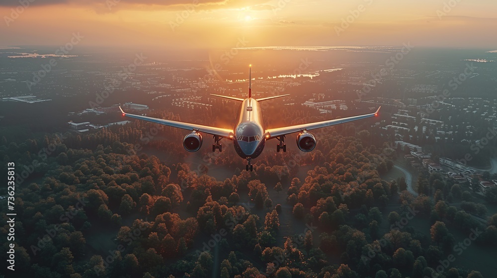 Environmentally friendly air transport concepts An airplane flies in ...