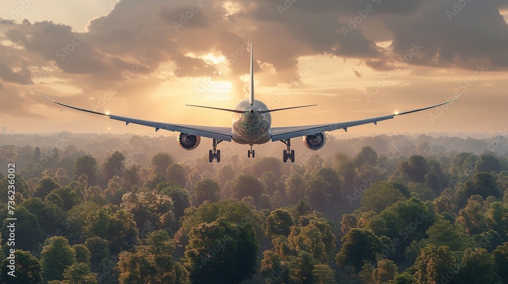 Environmentally friendly air transport concepts An airplane flies in ...