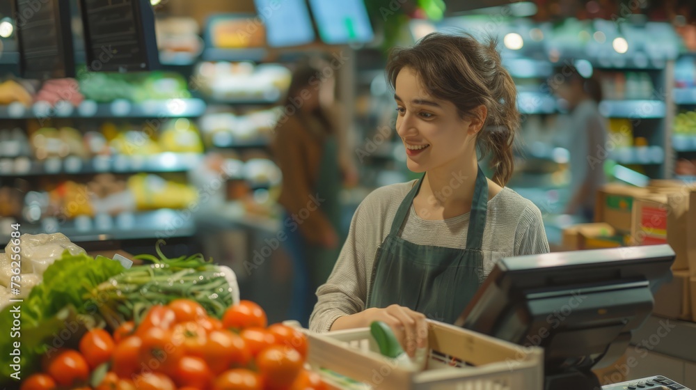 Shopping in Supermarket, The staff working at the supermarket as a ...