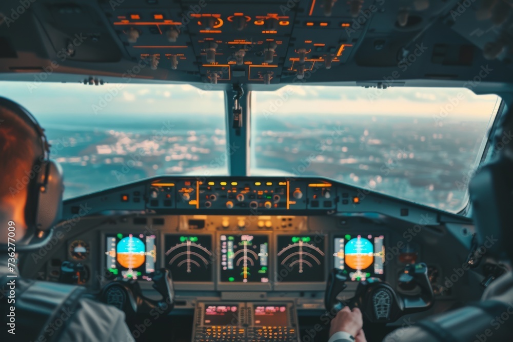 A first officer manages autopilot and flight safety parameters in the ...