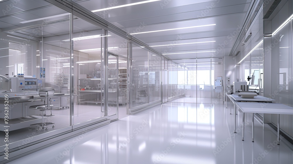 An ultra-modern medical laboratory featuring glass partitions ...