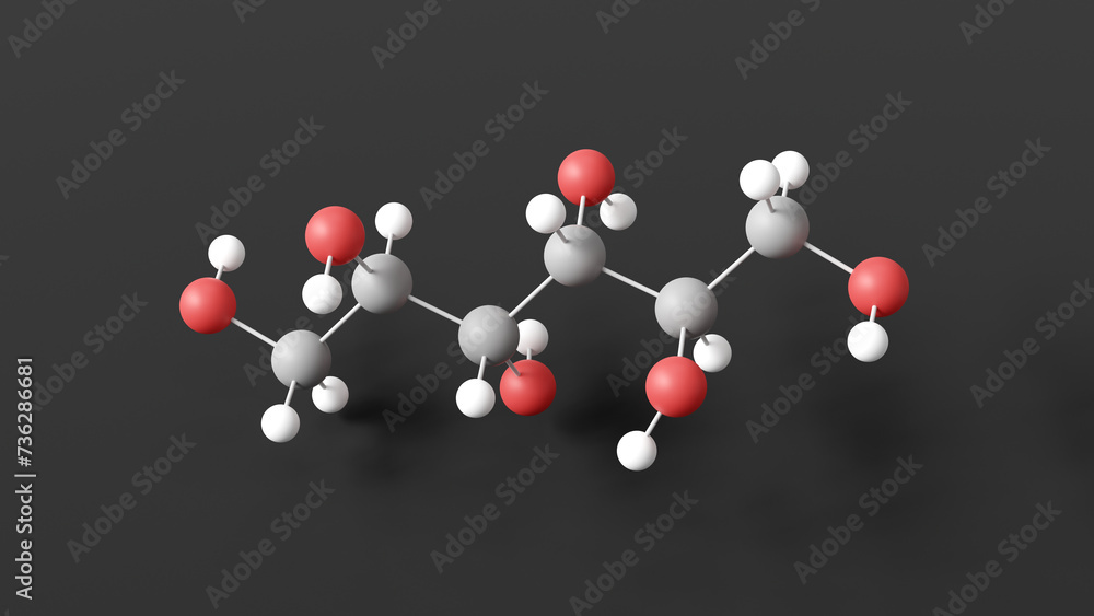 mannitol molecular structure, sweetener e421, ball and stick 3d model, structural chemical ...