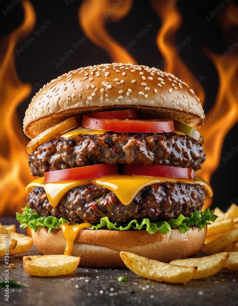 Fast Food Paradise: Mouthwatering Burger and Chips Under a Canopy of ...