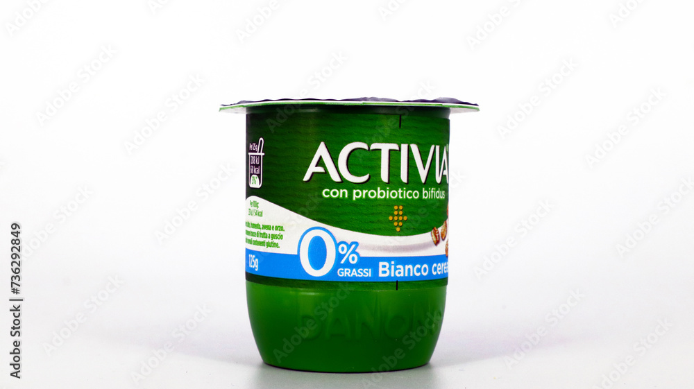 Italy – February 14, 2024: Activia Danone Yogurt with bifidus ...