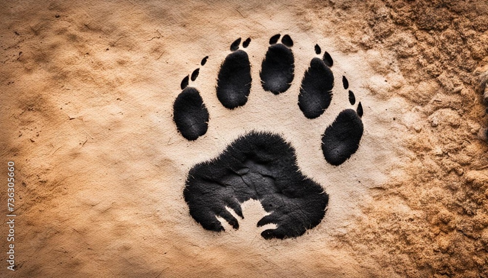 wild predator paw footprint or trail in the desert. hunting concept ...