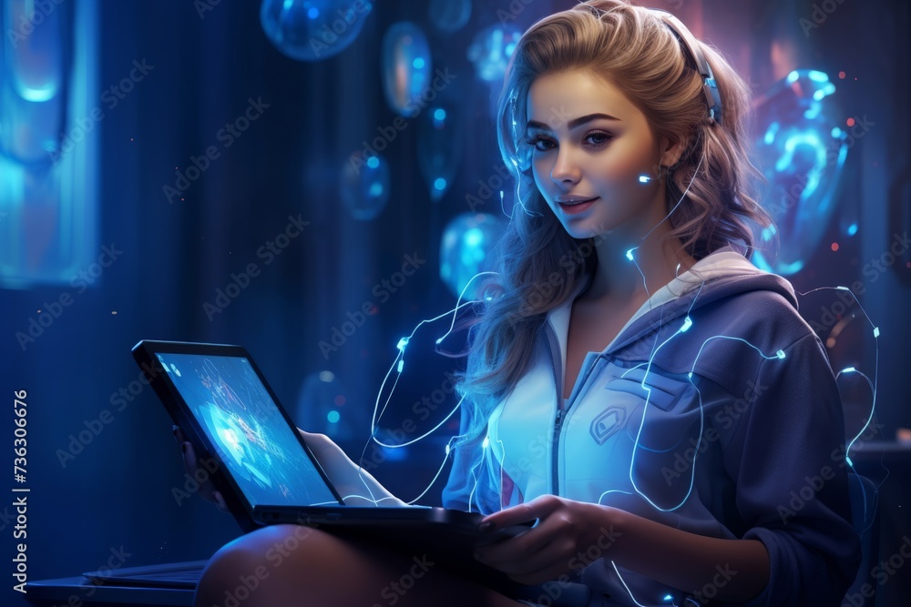 Virtual AI Assistant, digital human-like avatar with tablet or screen ...