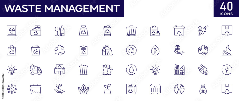 Waste Management icon set with fully editable stroke thin line vector ...