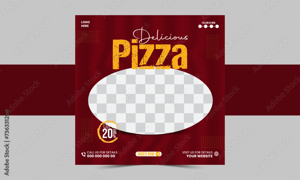 pizza square banner for restaurant or café. Food social media post ...