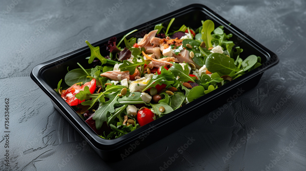 Rectangular box with rounded corners, dietary catering, in the box is ...