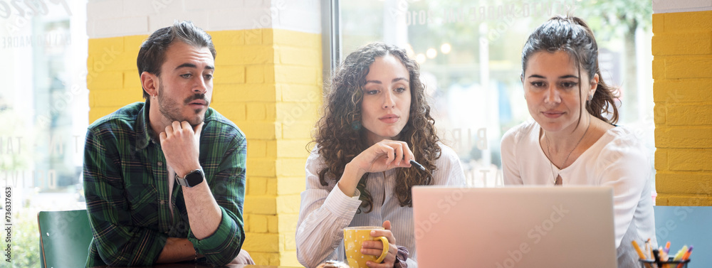 Horizontal banner or header with university students studying together ...