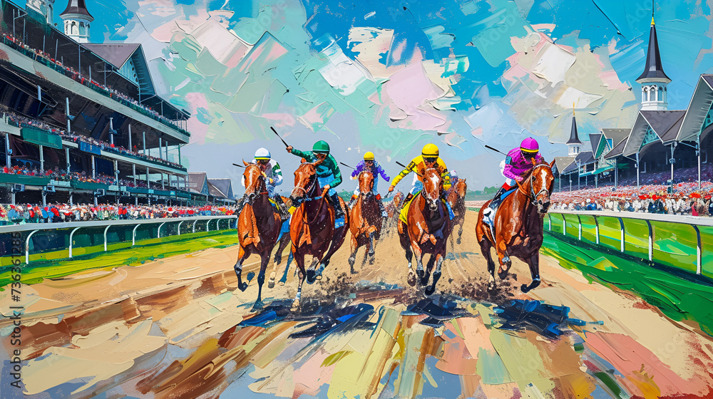 racing horses competing others. Hippodrome. Racetrack. Equestrian ...