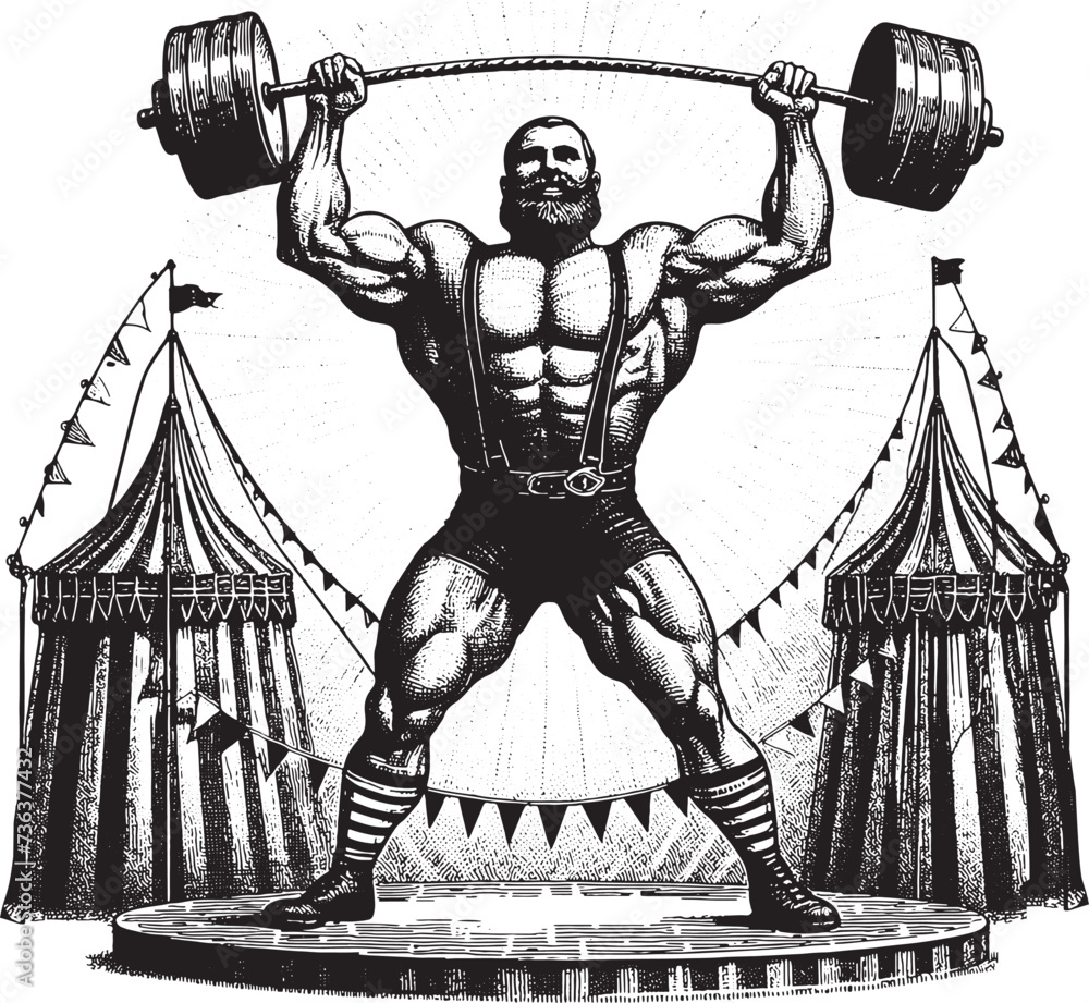 Circus Strongman Lifting Barbell Stock Vector | Adobe Stock