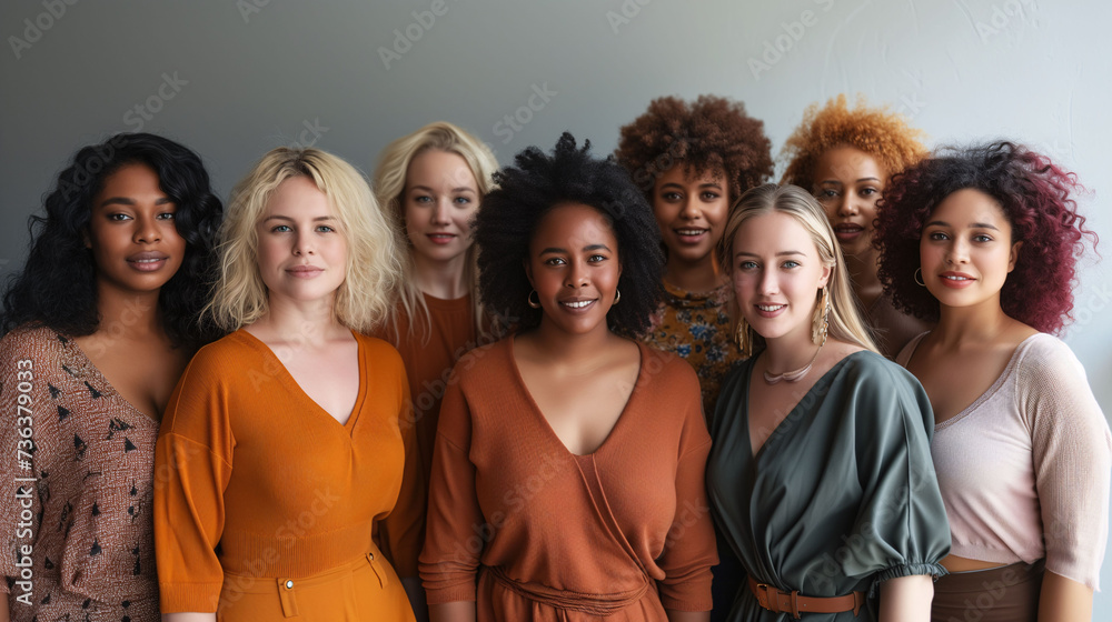 Diverse group of women, of different ethnicities and different body ...