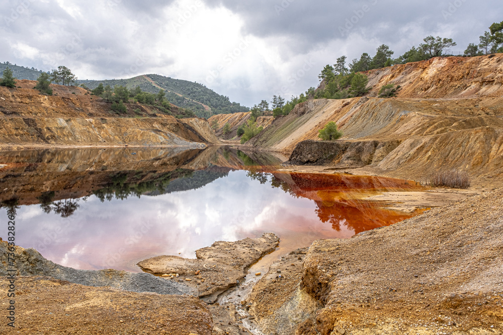 Red view of Sia Mine Red Lake, a former copper and pyrite mine ...
