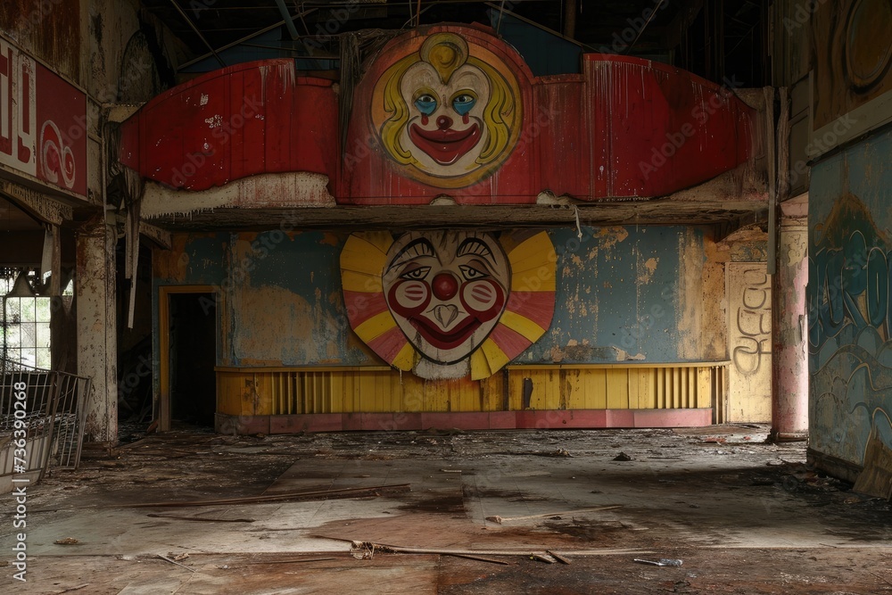 Abandoned Building With Clown Mural Painted on Wall, An abandoned ...