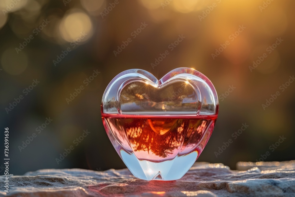 Heartshaped Glass Sits On Natural Backdrop, Perfect For Valentines Day ...
