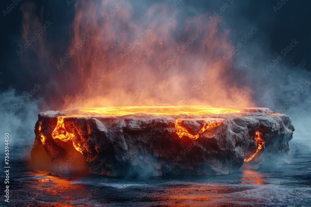 Fire lava podium rock volcano background product magma display 3d scene ...