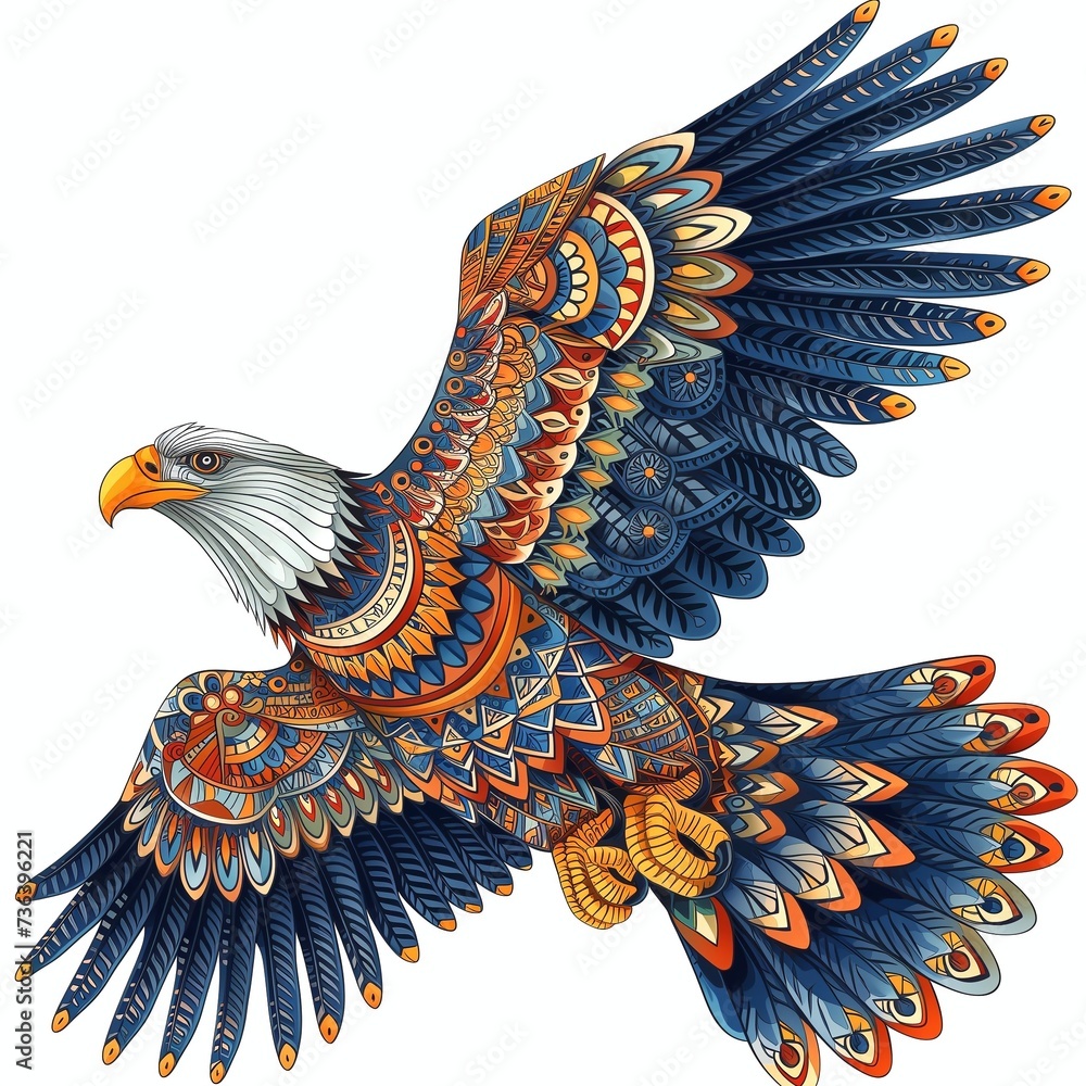 Flying eagle, color illustration, isolated image on white background ...