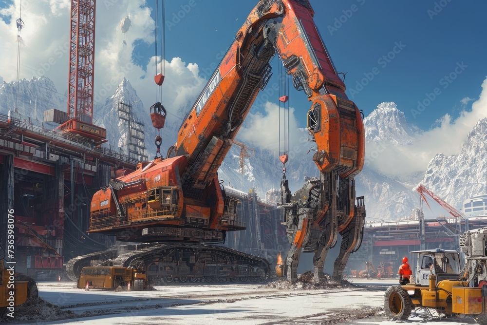 Large Crane at Construction Site, An artist's rendition of a futuristic ...