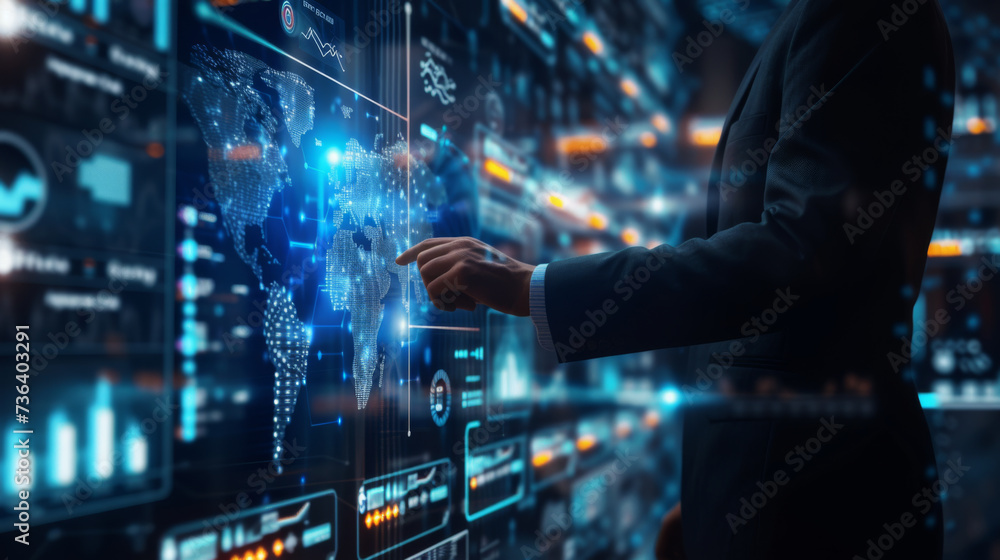 person in a suit is reaching out to touch a digital interface with ...