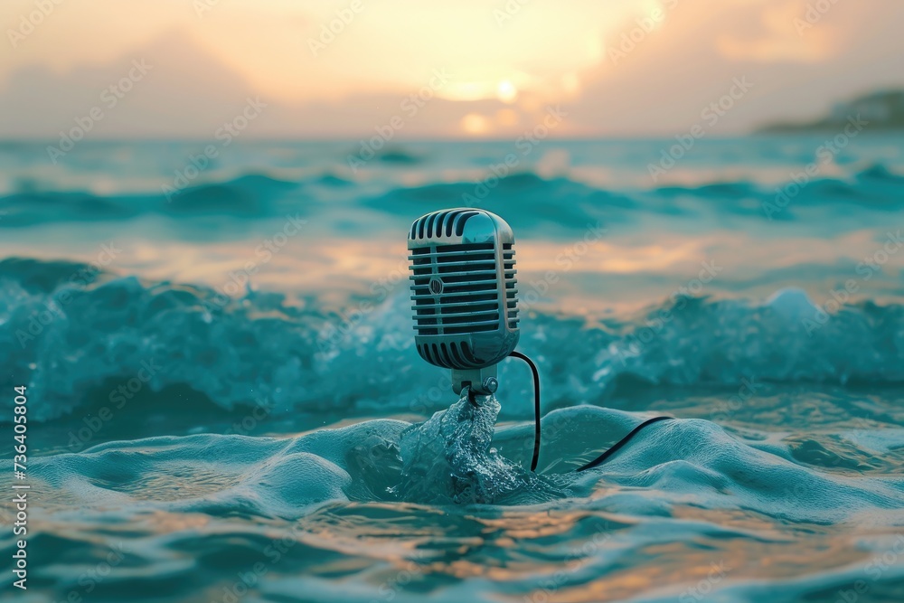 A microphone placed in the middle of a body of water captures sound in ...