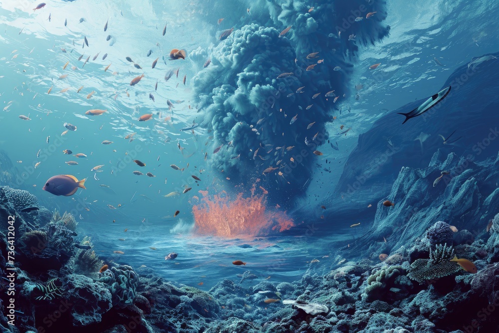 Underwater View of a Volcano Erupting and Spewing Lava Into the Ocean ...