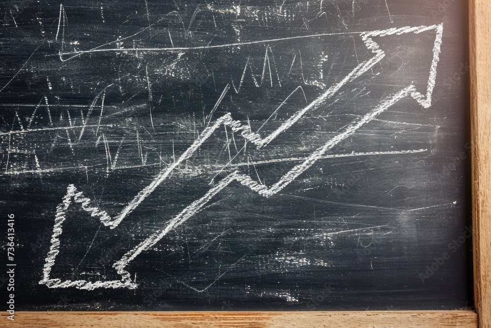 A chalkboard with a detailed drawing of a downward arrow, made with ...