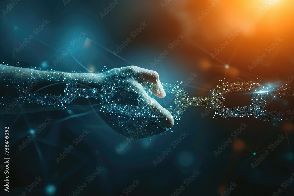 Two hands, with fingers interlocked, touch each other in front of a ...