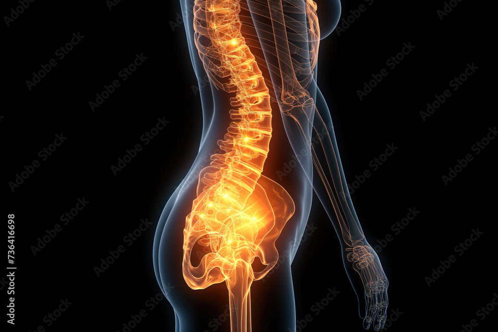 Hip joint pain, lumbar spine hernia, human body with osteoarthritis and ...
