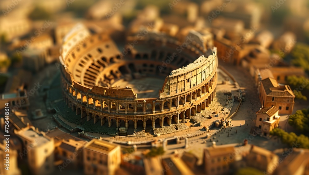 Miniature style photo of a historic colosseum, evoking ancient rome ...