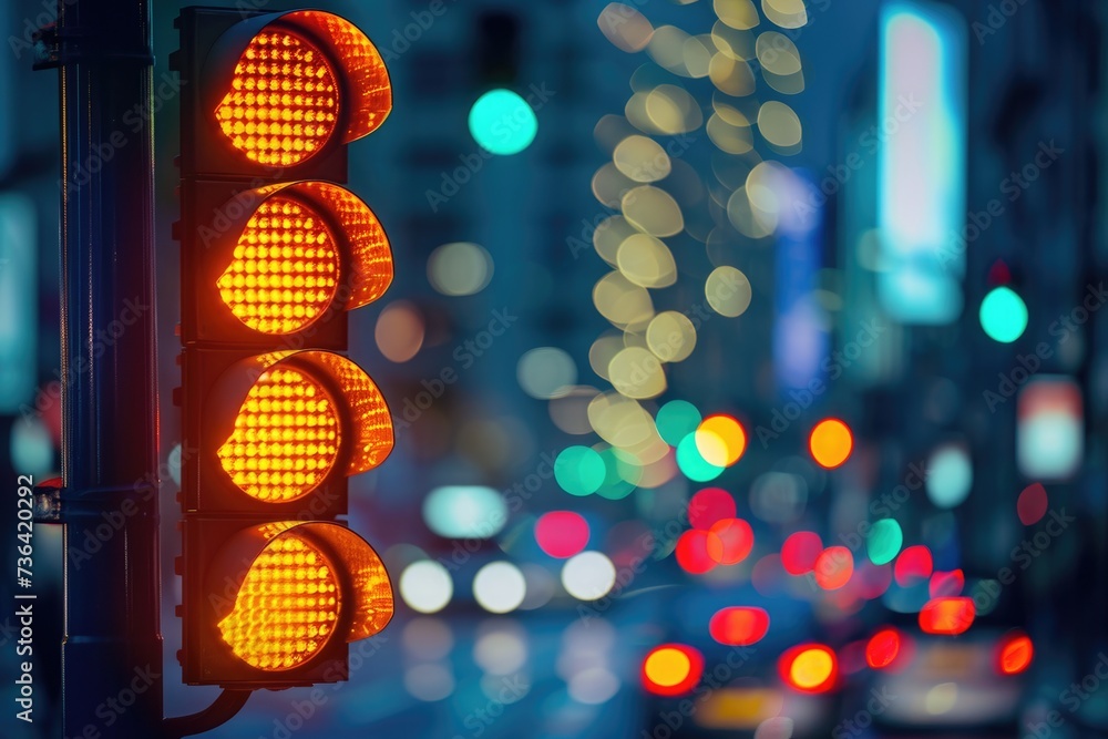 A traffic light sits at the side of a road, displaying the necessary ...