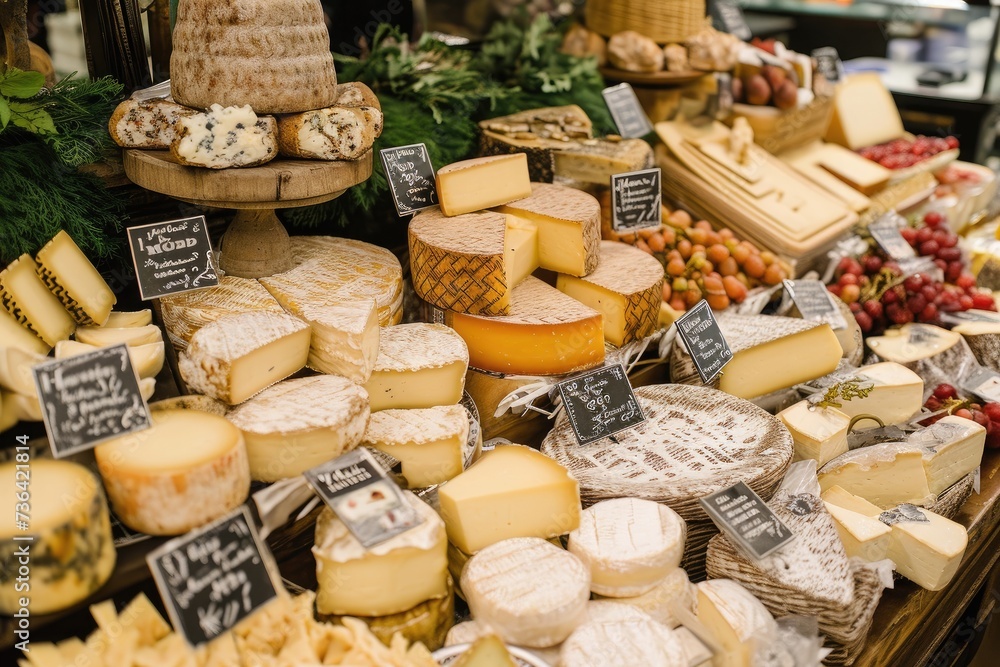 Assorted Cheeses Displayed at Local Market, Bird-eye view of Moose ...
