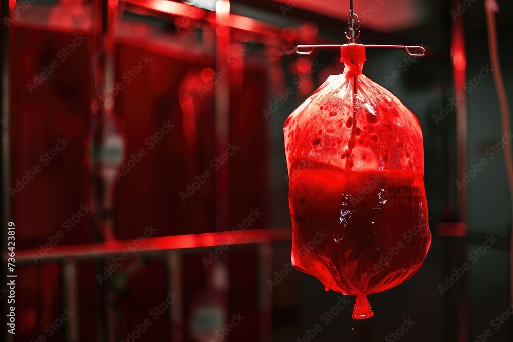 A red bag is hanging from a hook in a well-lit room, creating a simple ...