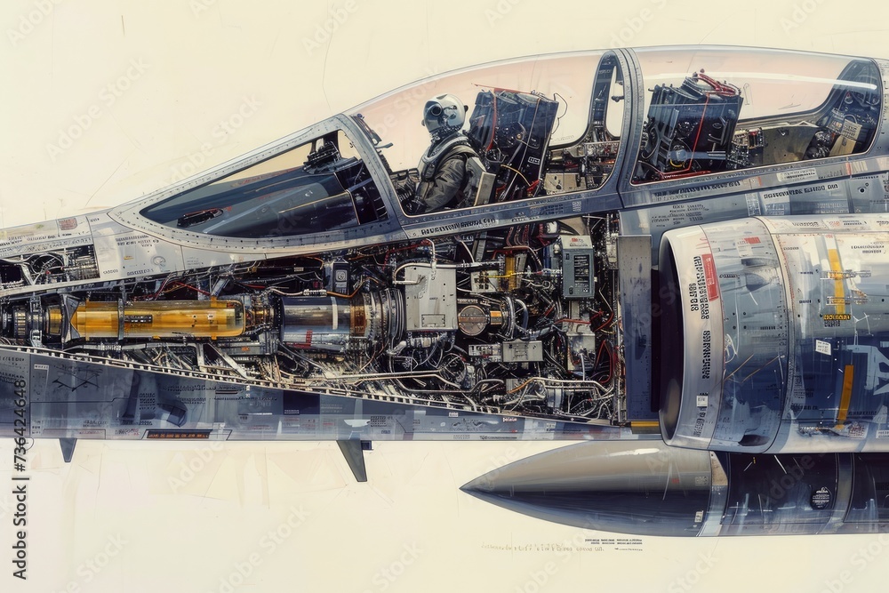Poster Detailed Drawing of a Jet Engine Installed in an Airplane ...