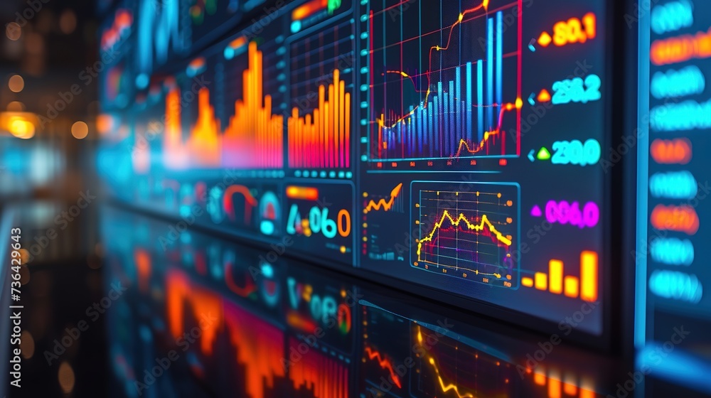 Vivid displays of financial data analysis with fluctuating graphs and ...