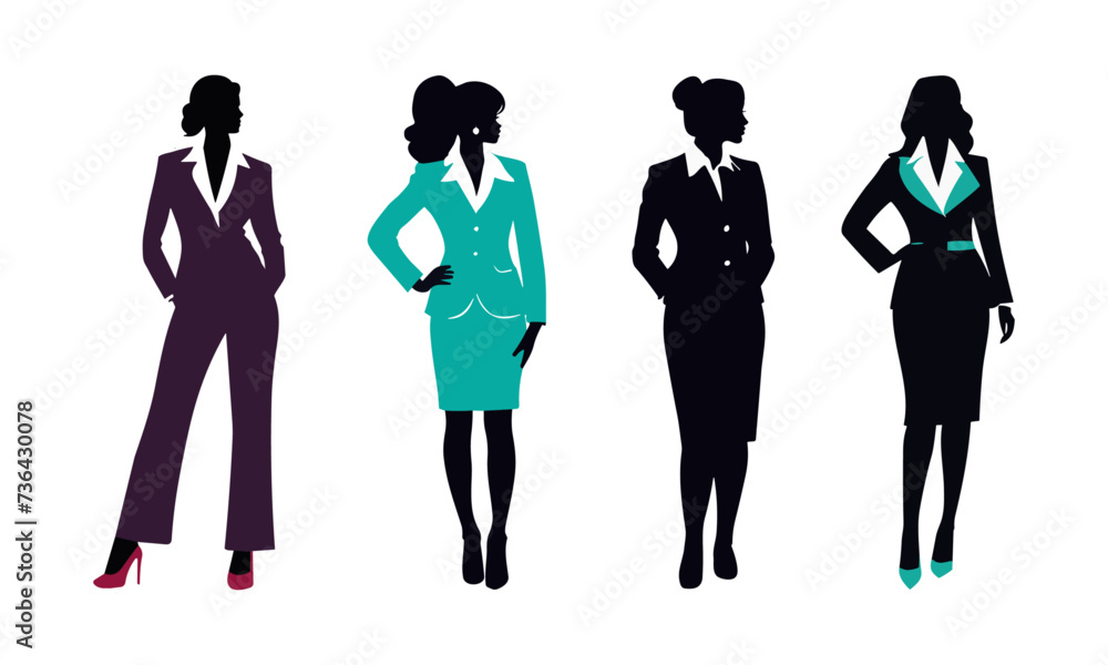Silhouettes isolated, graphic of businesswomen set vectors, female ...