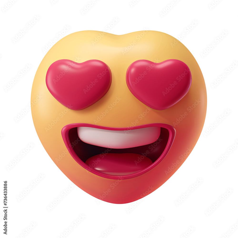 3D smiley face icon with heart eyes. yellow heart and smile emoji ...