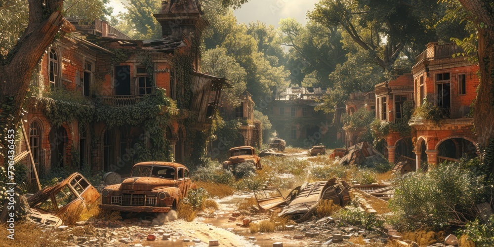 The city was destroyed by war. city ruins after the war with many ...