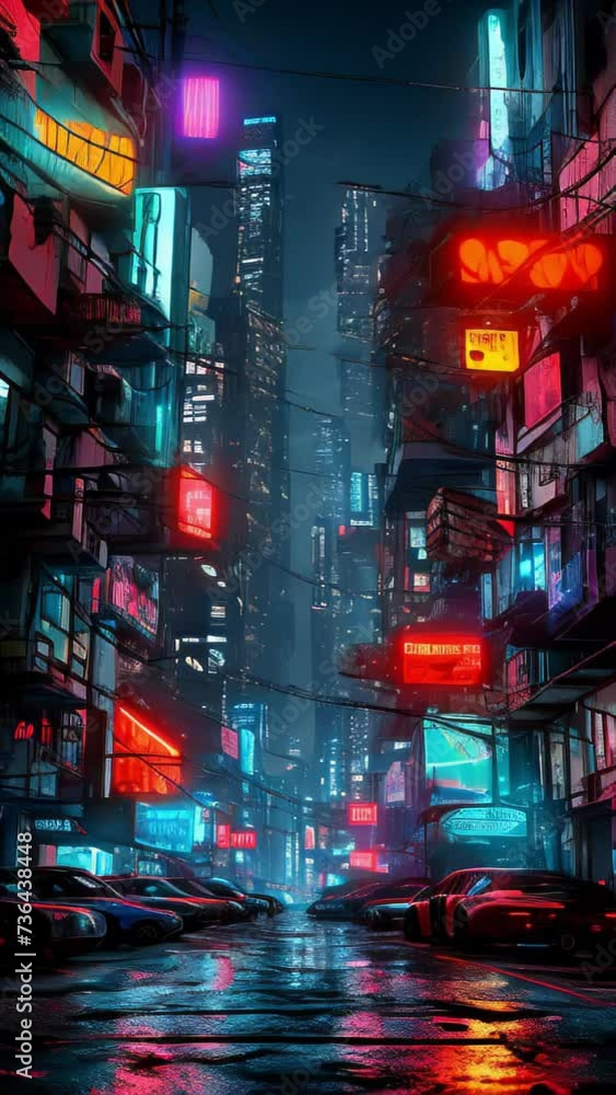 Vidéo Stock Abstract night city background in cyberpunk style, seamless ...