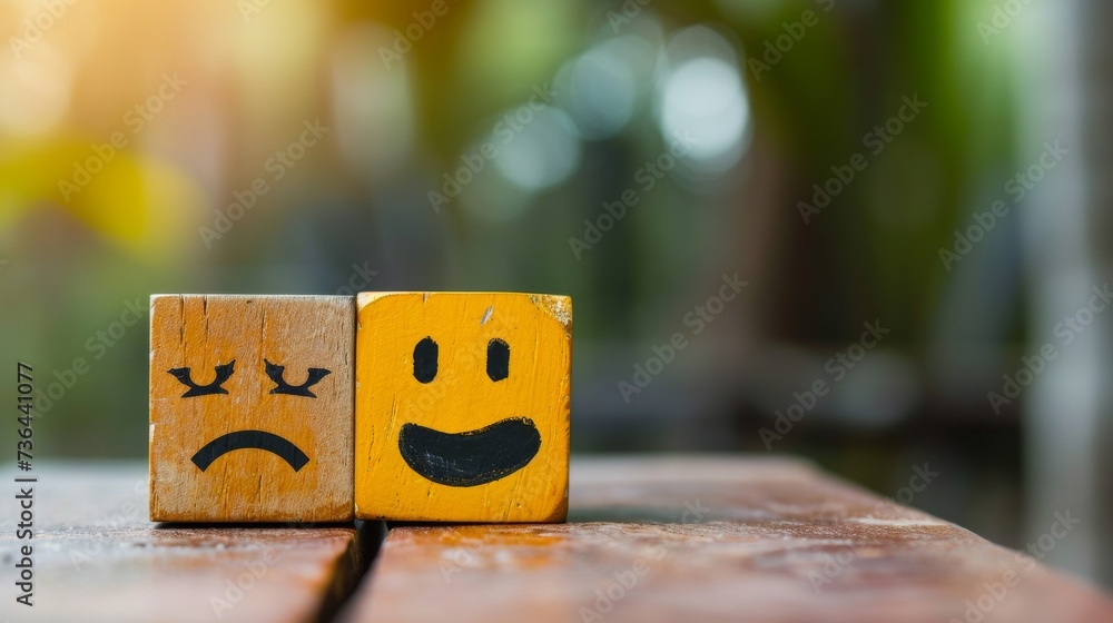Mental health and emotional state, Smile face in bright side and sad ...