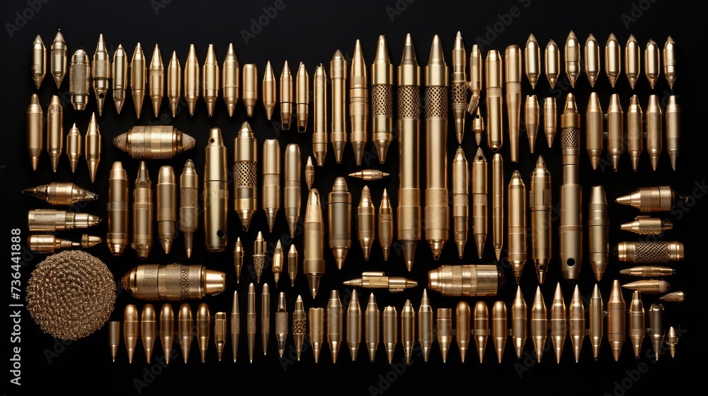 Bullet casings arranged on a stark black background, telling a dark ...