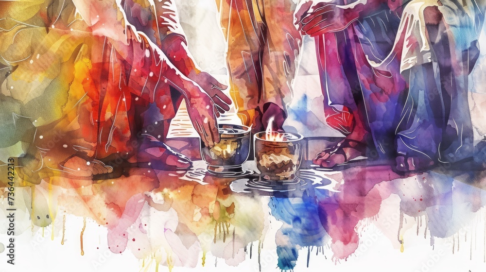 Washing of the Feet: Holy Thursday Illustration Generative AI Stock ...