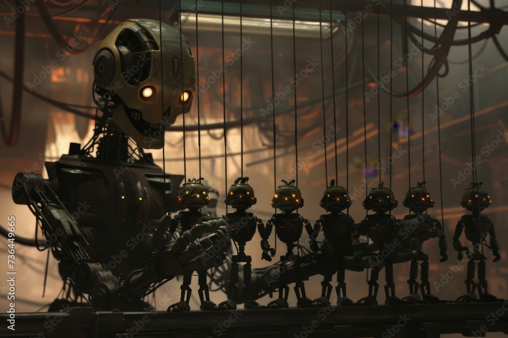 Create a futuristic setting where a puppet master controls an army of ...
