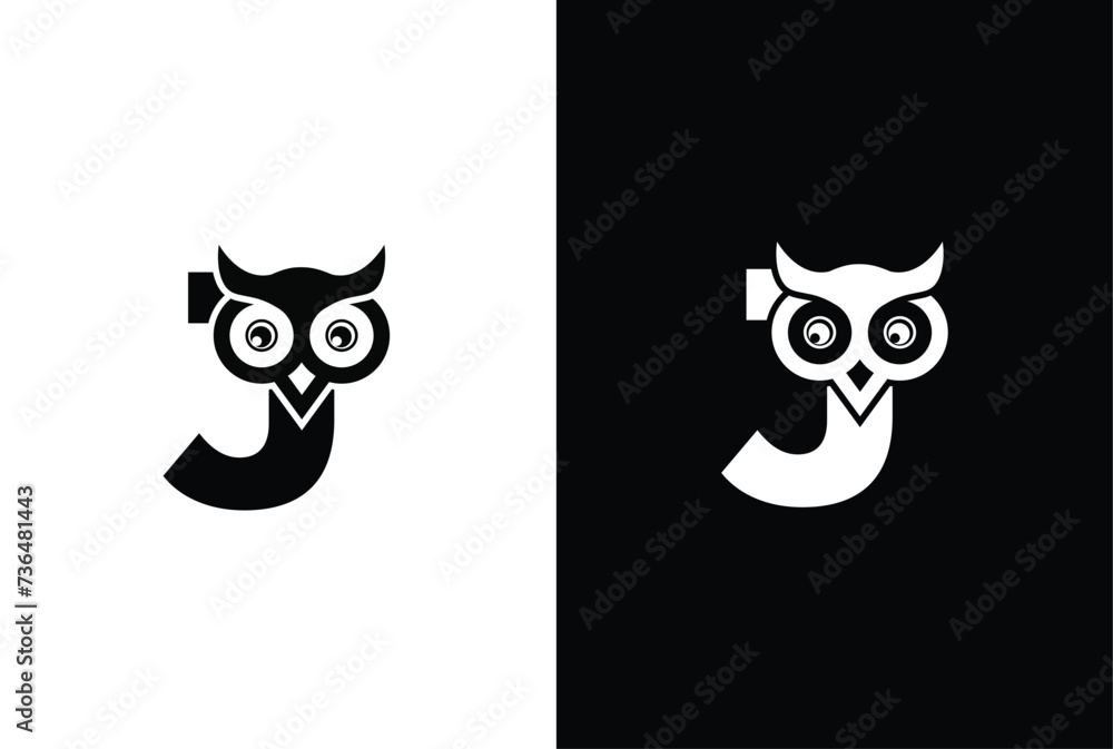 Initial letter J with owl modern company business logo icon. Simple and ...