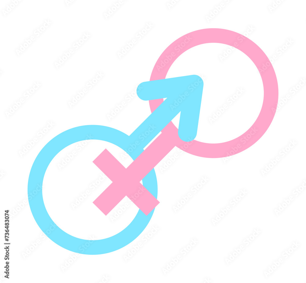 Overlapping male and female symbols in soft pastel blue and pink ...